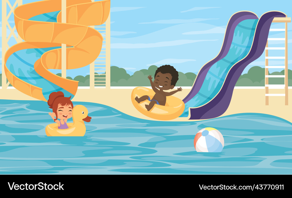 Kids playing in water park Royalty Free Vector Image