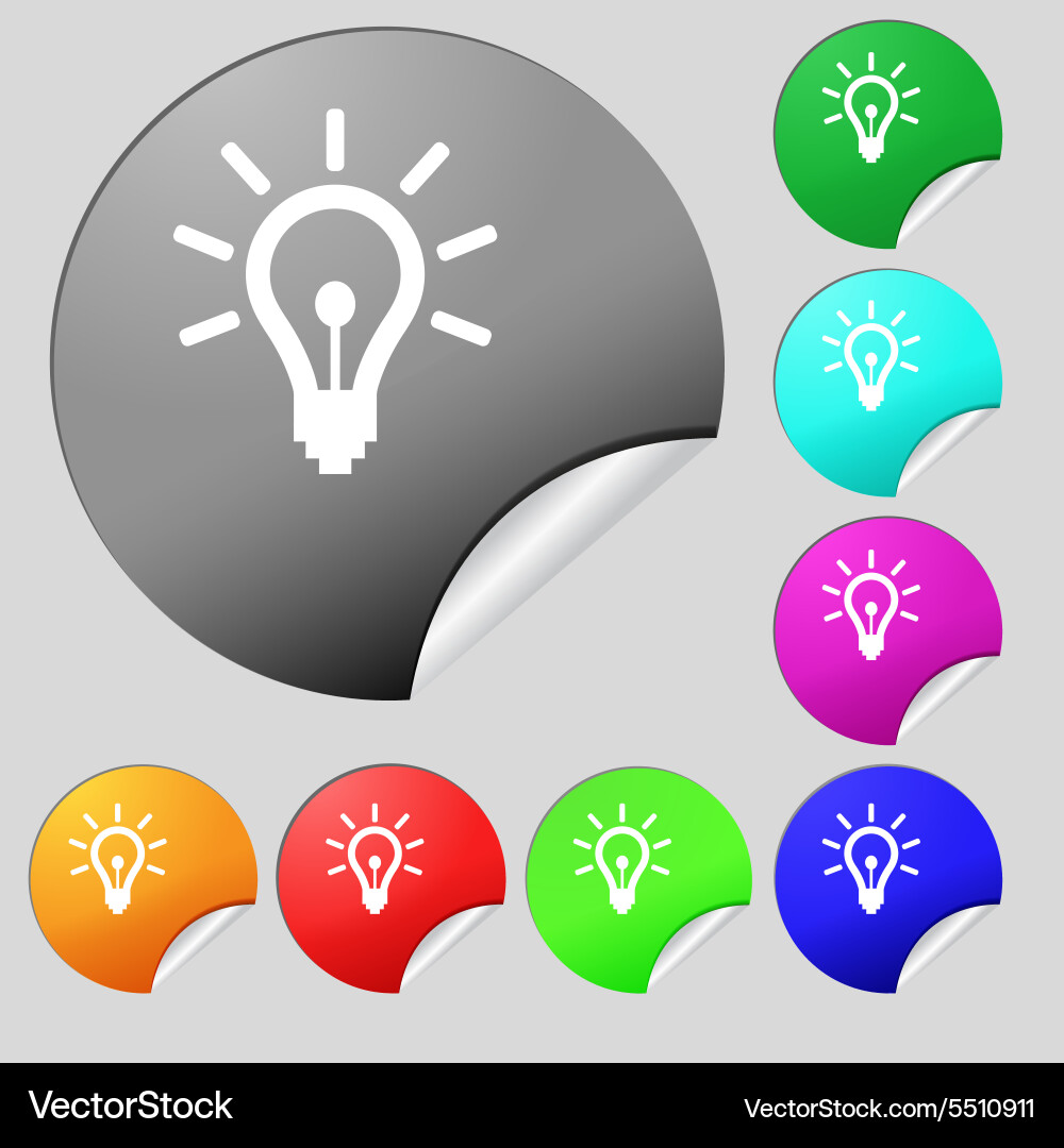 Light bulb icon sign set of eight multi colored Vector Image