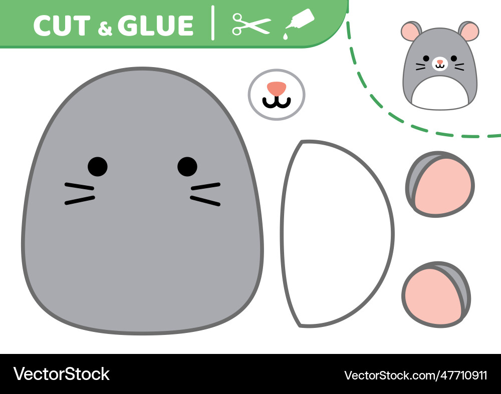 Mouse squishmallow cut and glue applique paper Vector Image