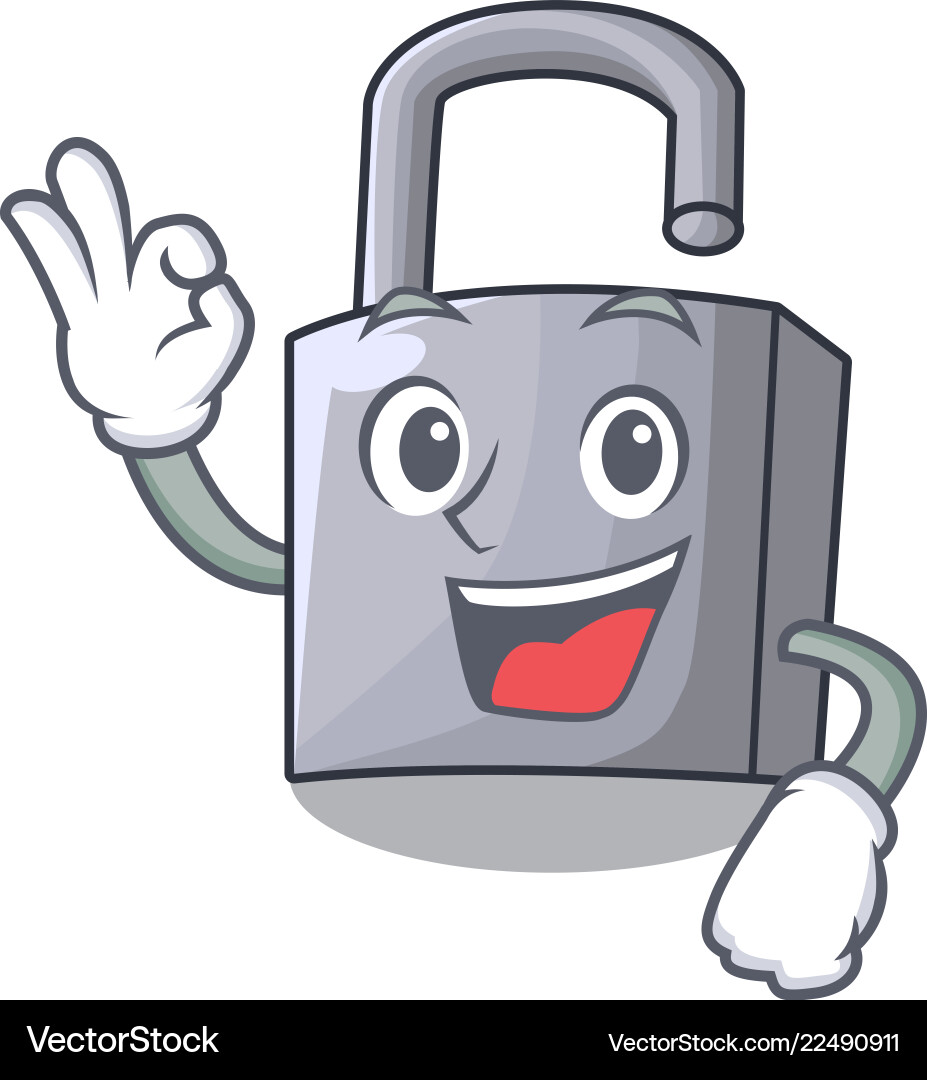 Okay cartoon unlocked padlock on the table Vector Image