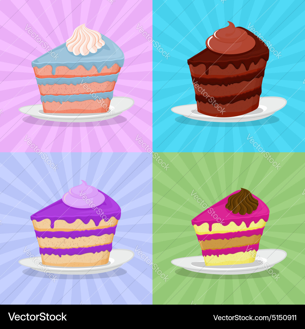 Set a piece of cake on plate bright Royalty Free Vector
