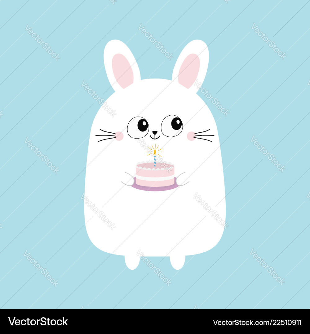 White bunny rabbit holding cake with candle funny Vector Image