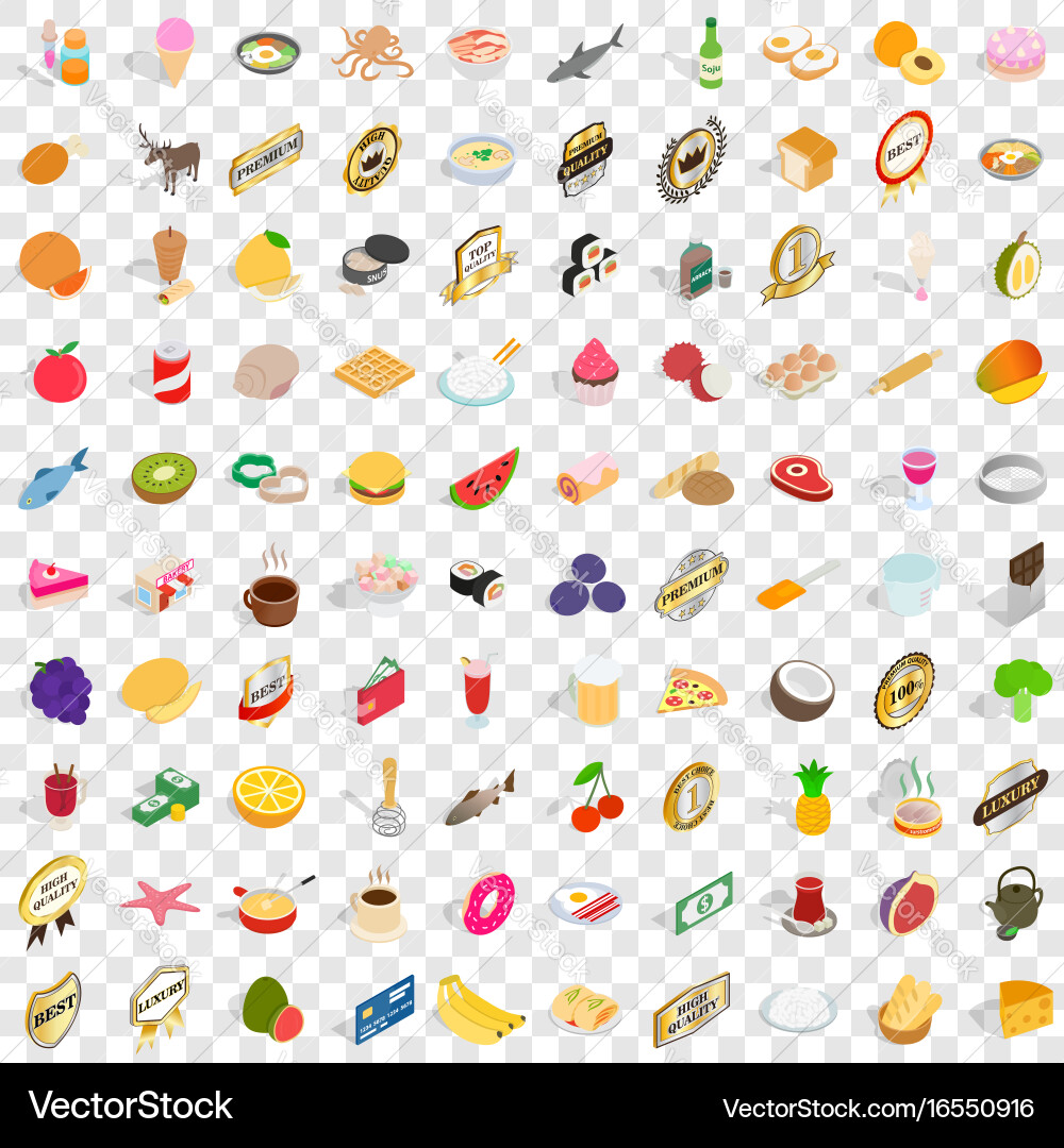 100 grocery icons set isometric 3d style Vector Image