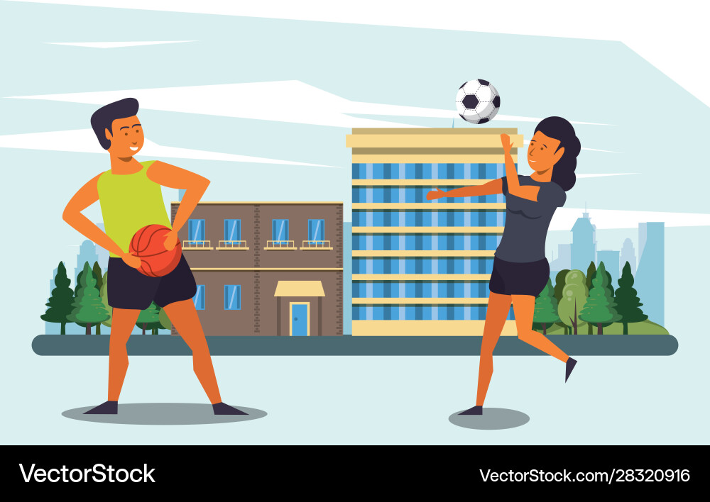 Athletes practicing sports on city Royalty Free Vector Image