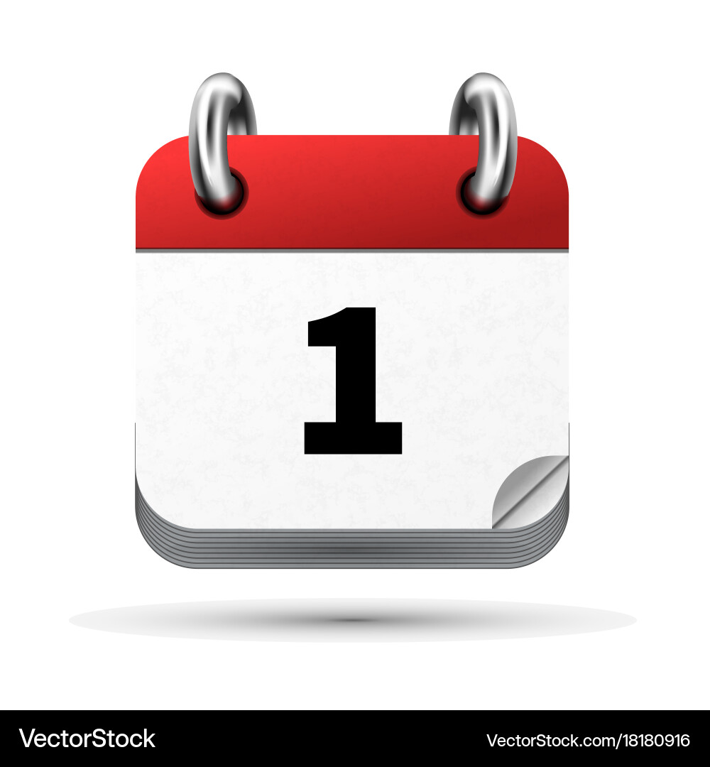 Bright realistic icon calendar with 1st date Vector Image