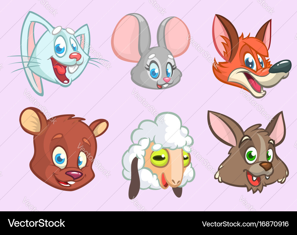 Cartoon animal heads Royalty Free Vector Image