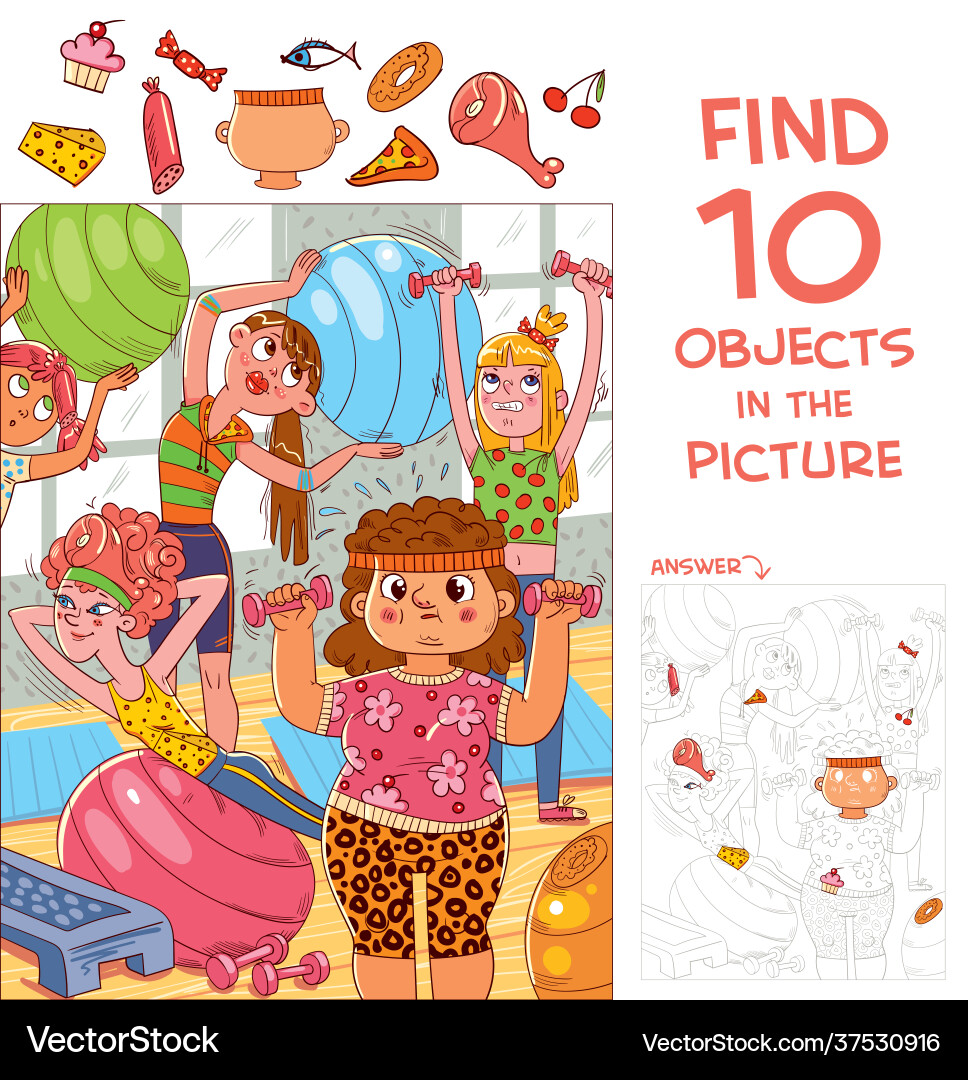 Find 10 objects in picture group girls Royalty Free Vector