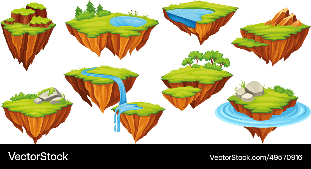 Flying ground islands floating land piece Vector Image