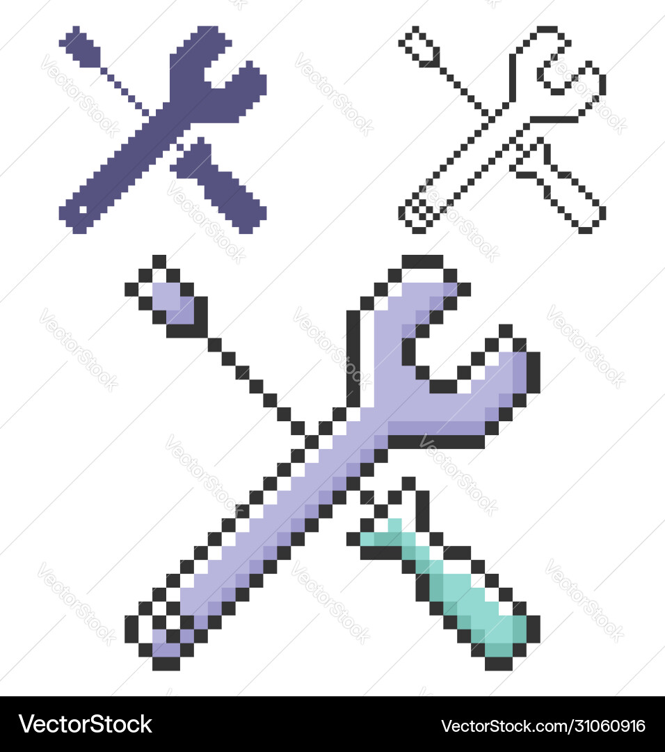 Pixel icon screwdriver with spanner in three Vector Image