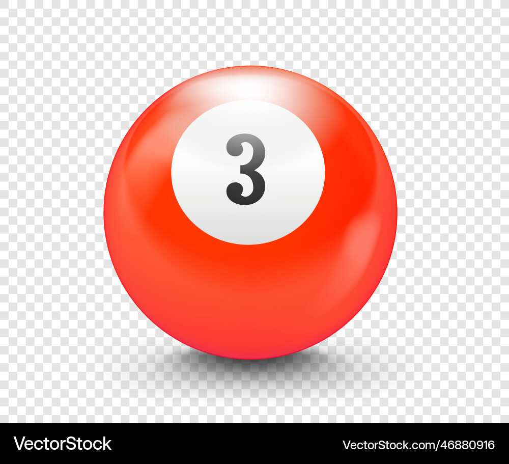 Red billiard ball with number 3 3d isolated Vector Image