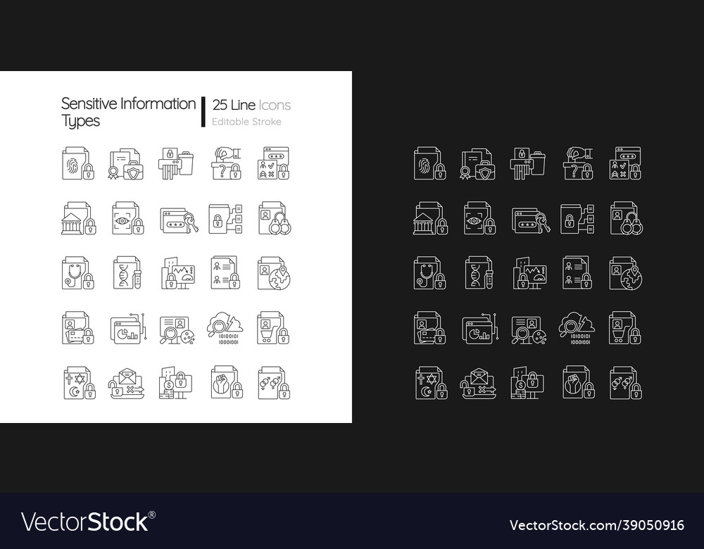Sensitive information types linear icons set Vector Image Sensitive information types linear icons set Vector Image