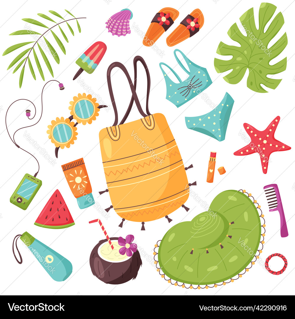 Summer beach items set Royalty Free Vector Image