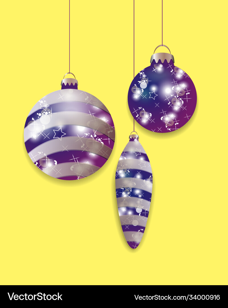 Three purple hanging christmas baubles decorative Vector Image