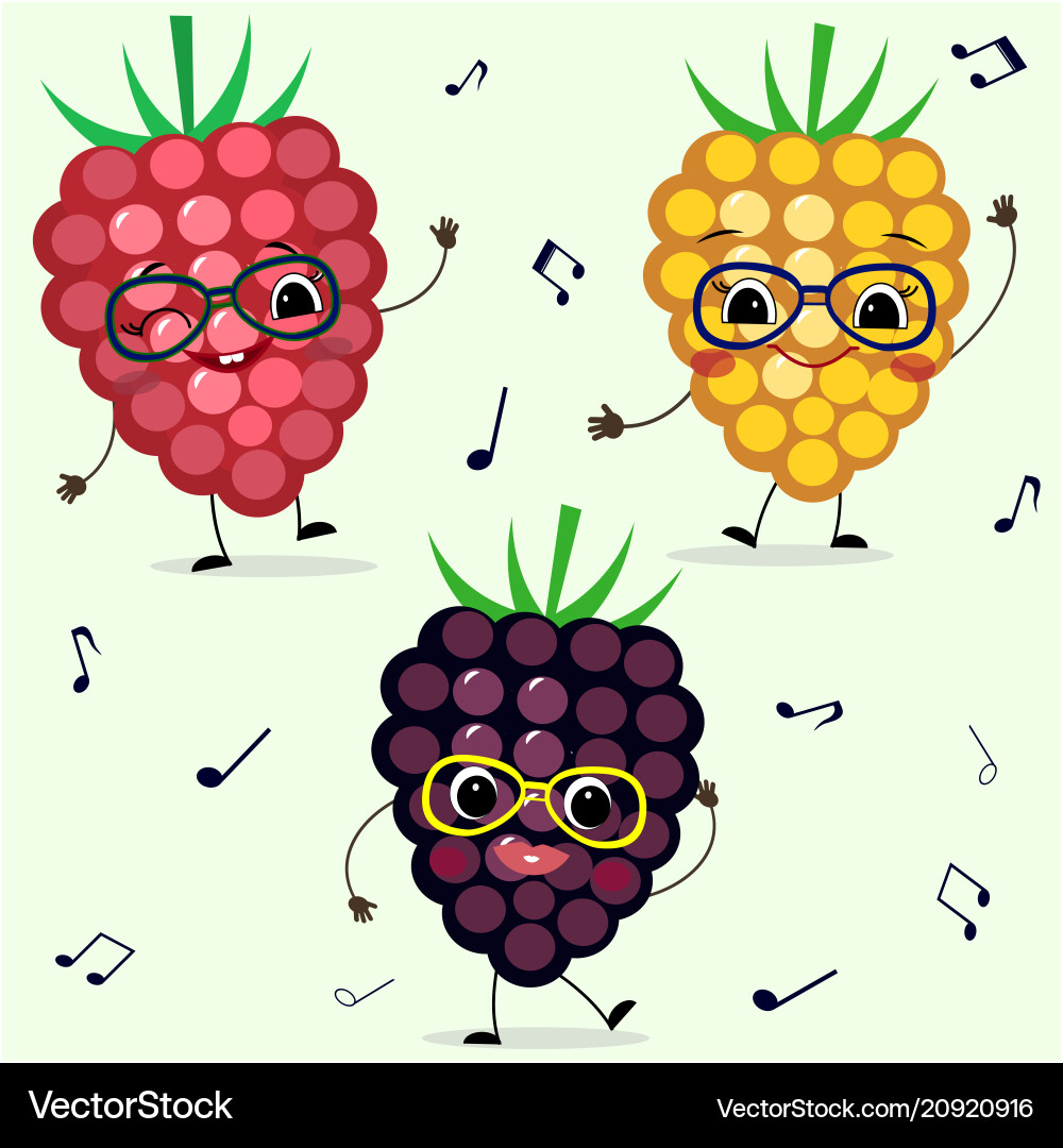Three raspberries smiley in cartoonish power Vector Image