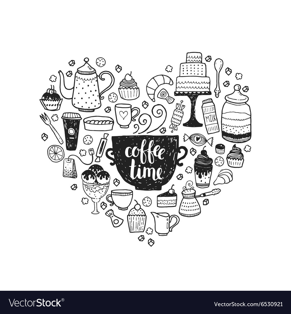 Hand drawn coffee time Royalty Free Vector Image