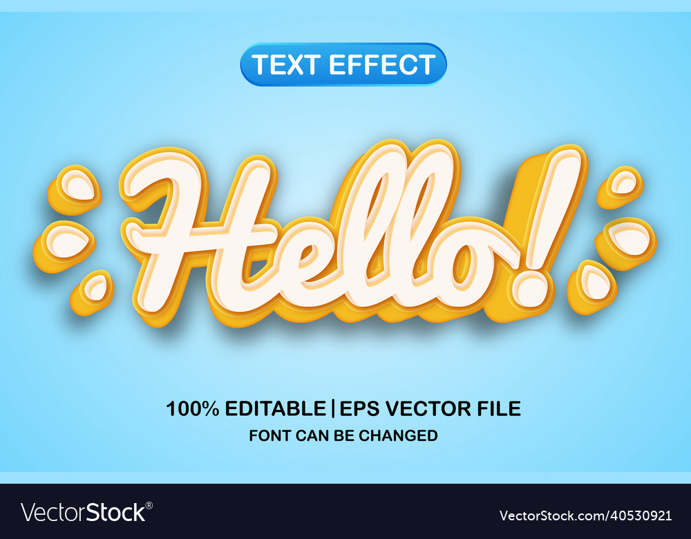 Hello 3d editable text effect Royalty Free Vector Image