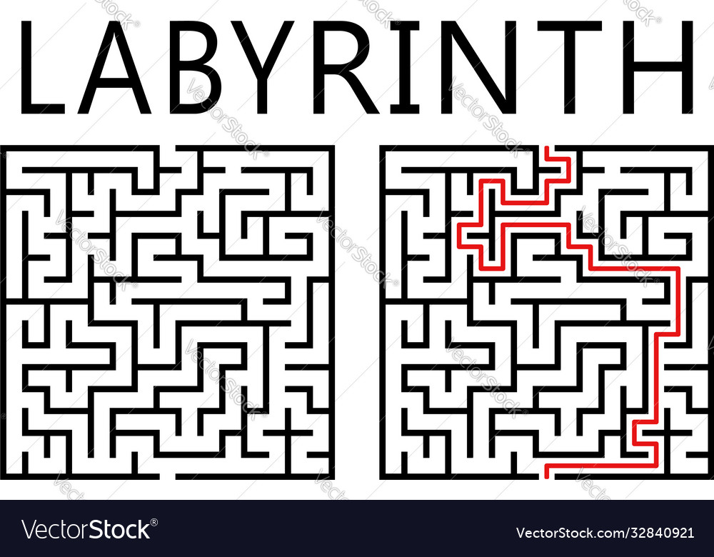 Labyrinth with solution on white background Vector Image