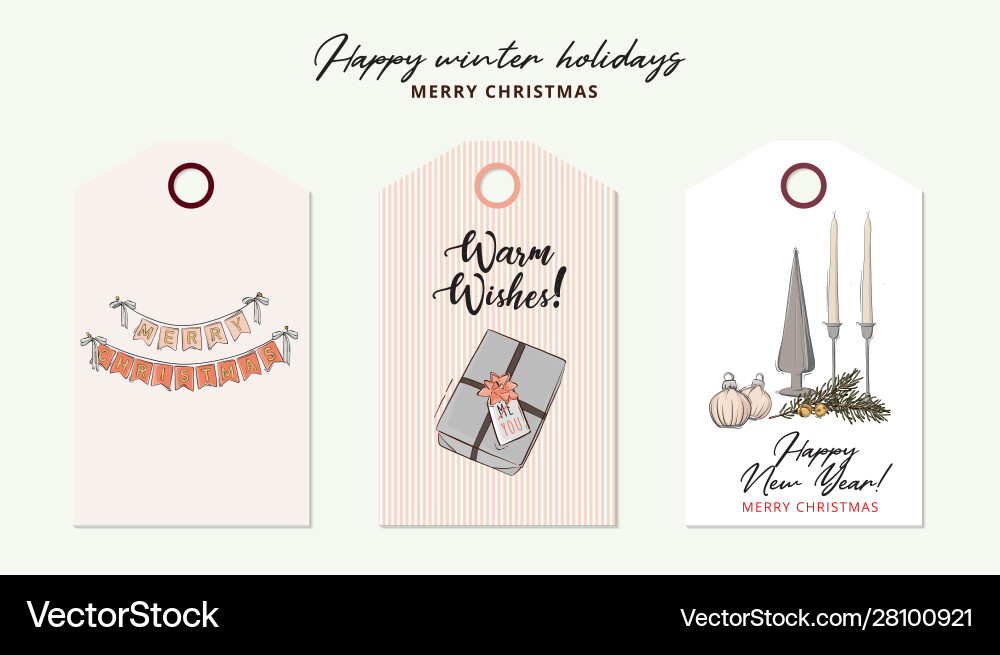 Merry christmas tender rose gold hand-drawn Vector Image