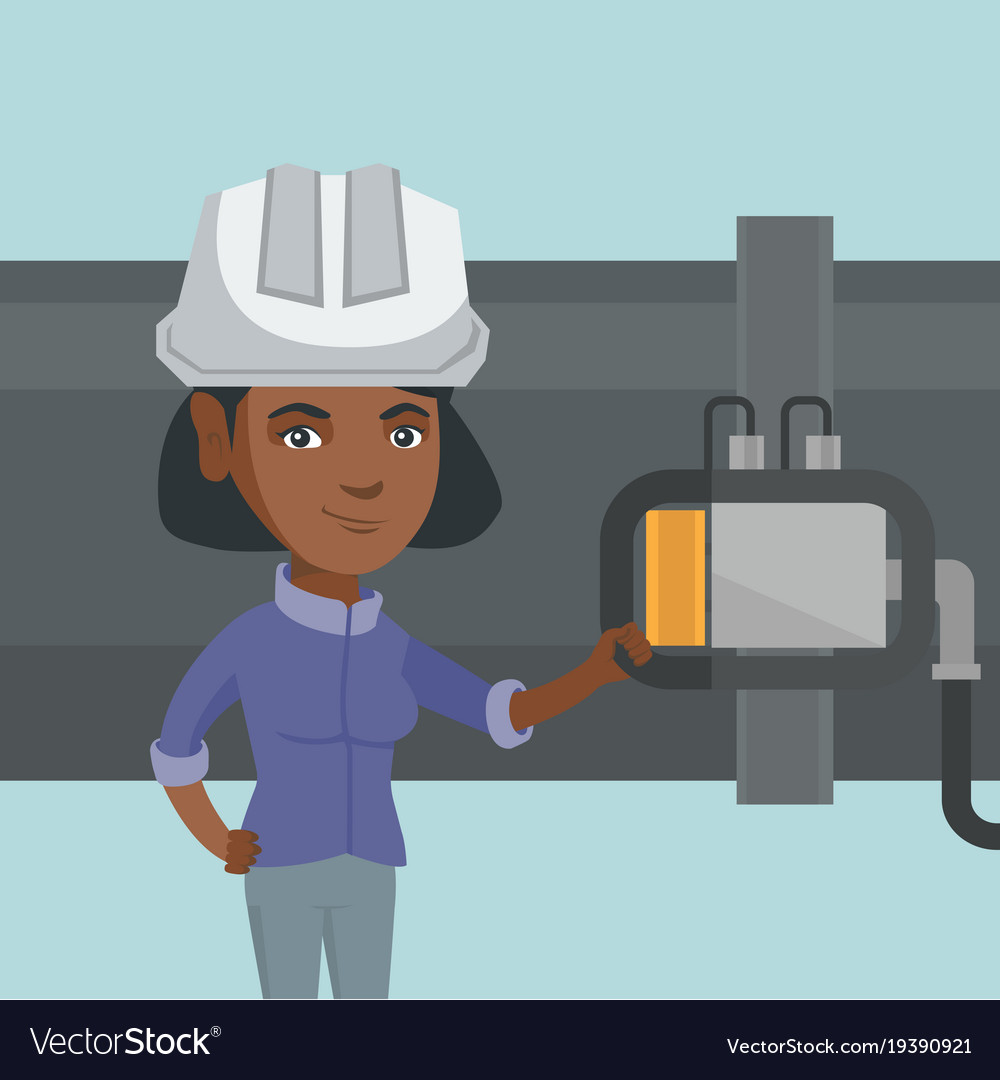Operator checking the detector on pipeline Vector Image