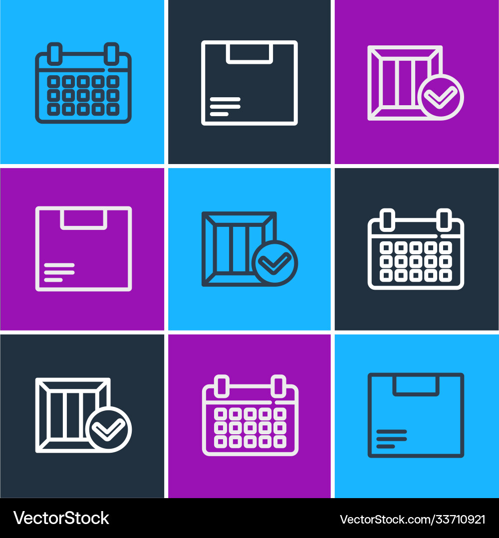 Set line calendar wooden box with check mark Vector Image