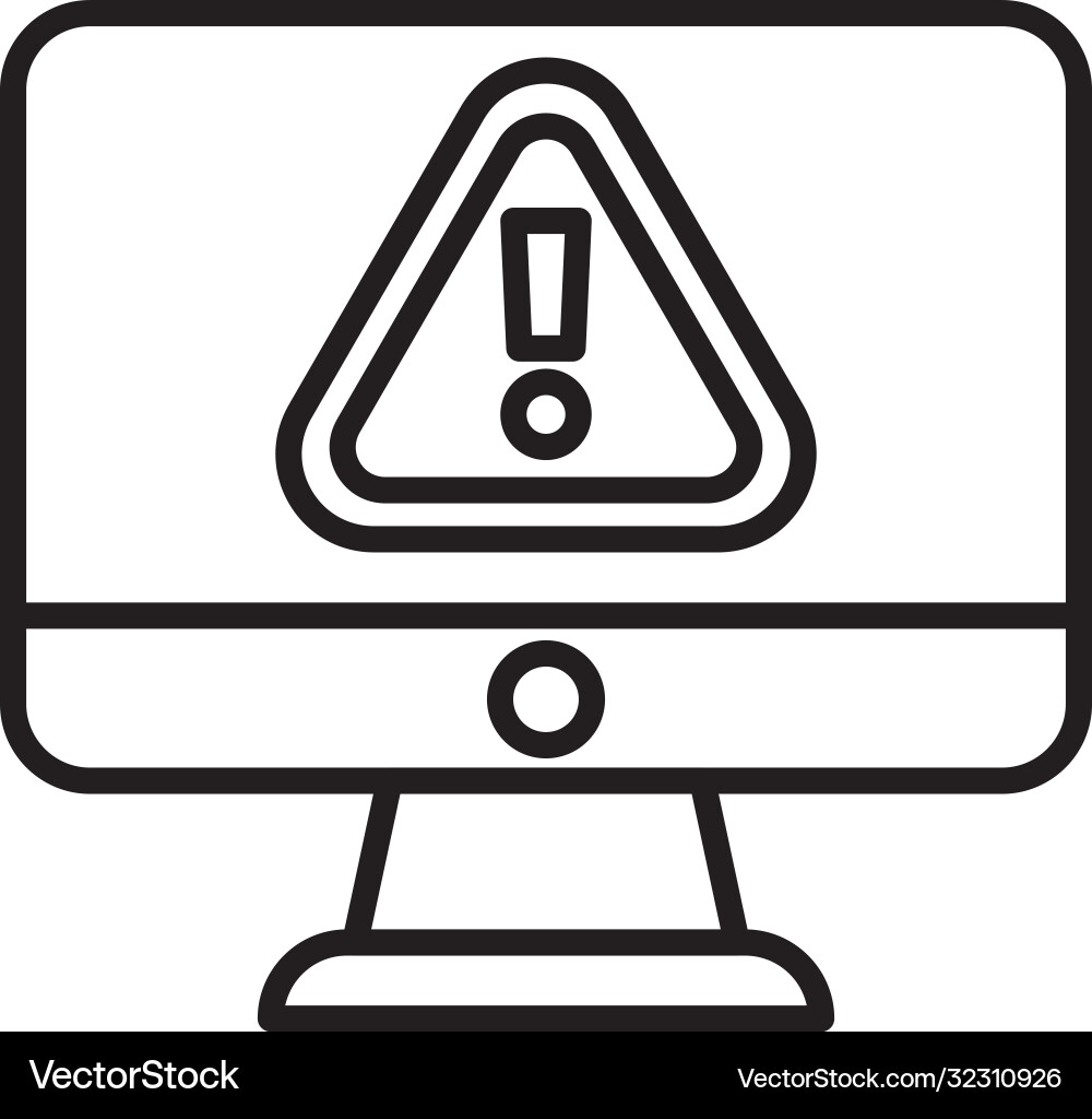 Black line computer monitor with exclamation mark Vector Image