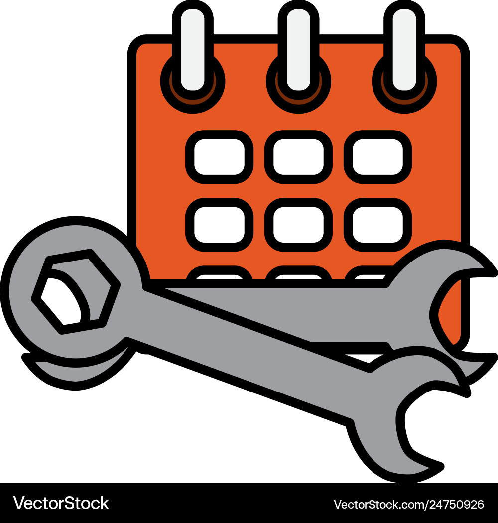Calendar reminder with wrench keys Royalty Free Vector Image