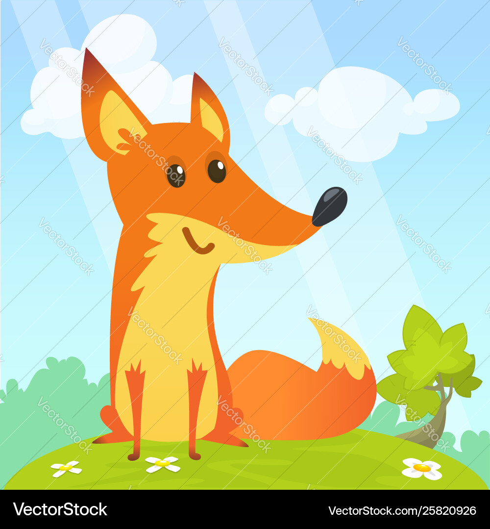 Cartoon funny little fox sitting Royalty Free Vector Image