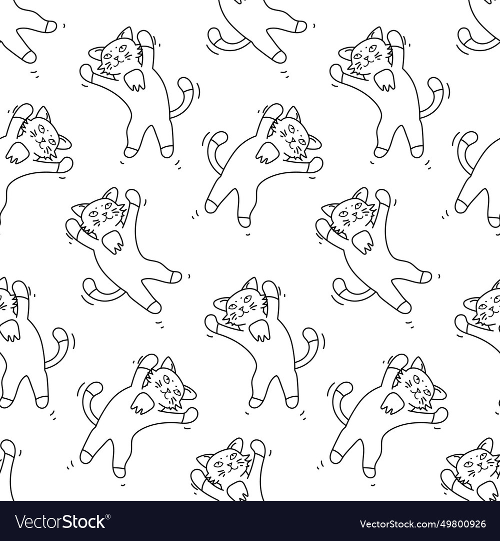 Cat jumping outline pattern Royalty Free Vector Image