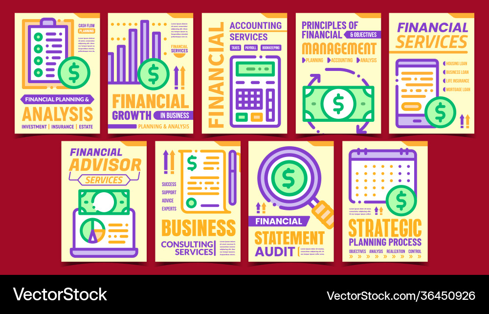 Financial accounting promo posters set Royalty Free Vector