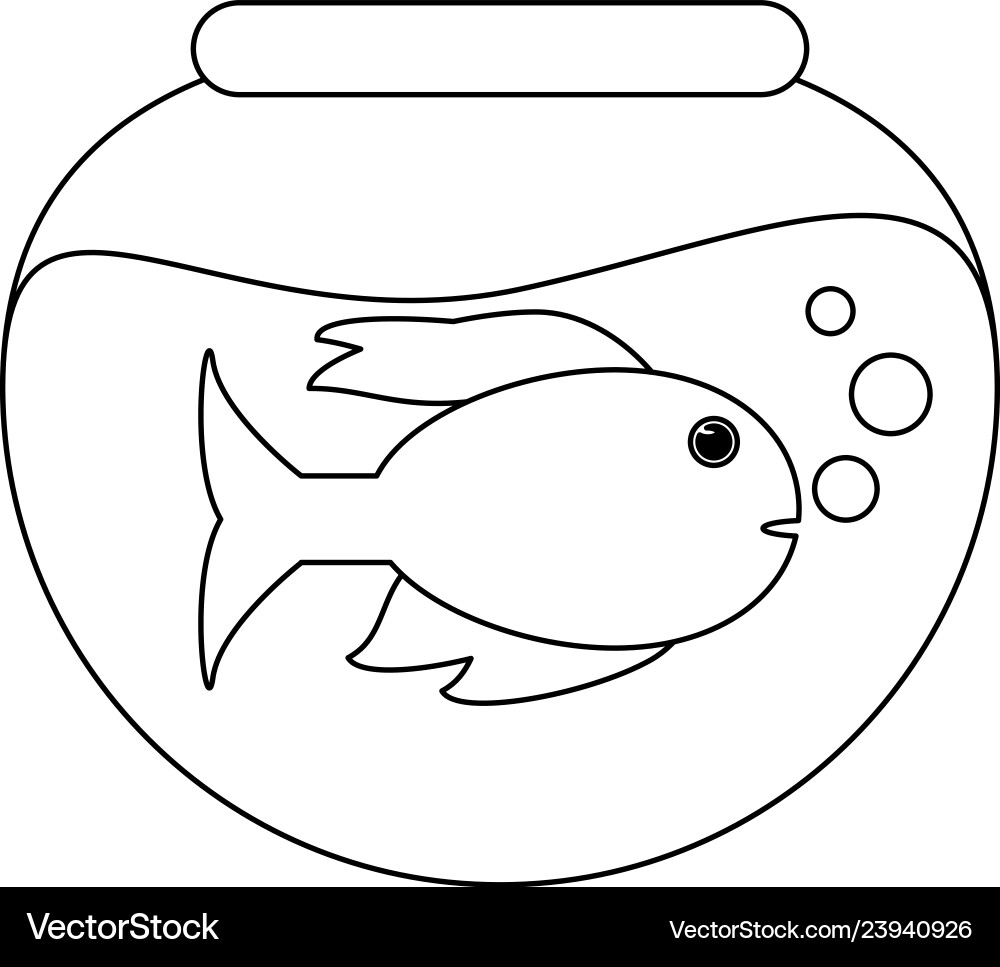 Fish in crystal bowl black and white Royalty Free Vector