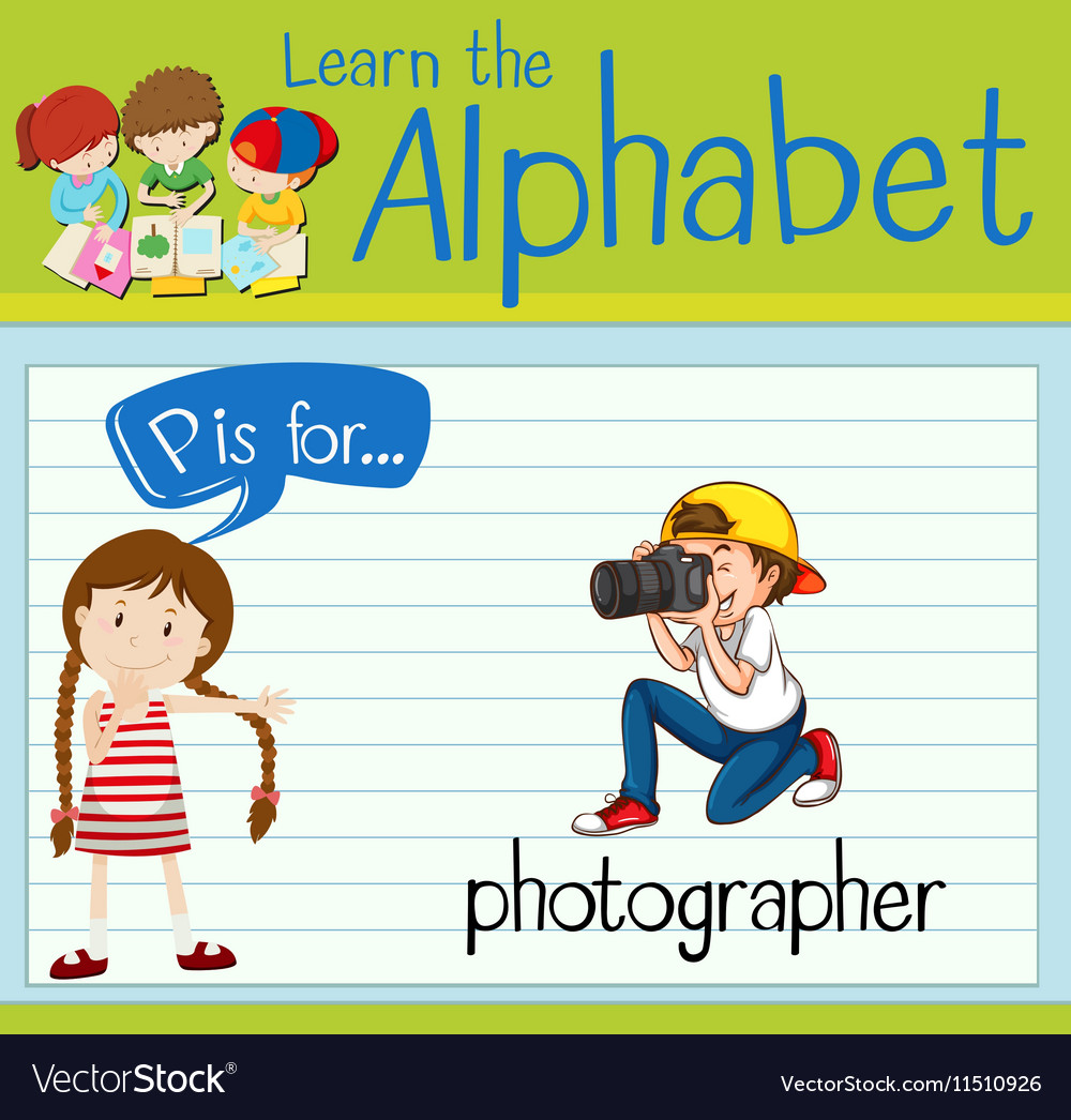 Flashcard letter p is for photographer Royalty Free Vector