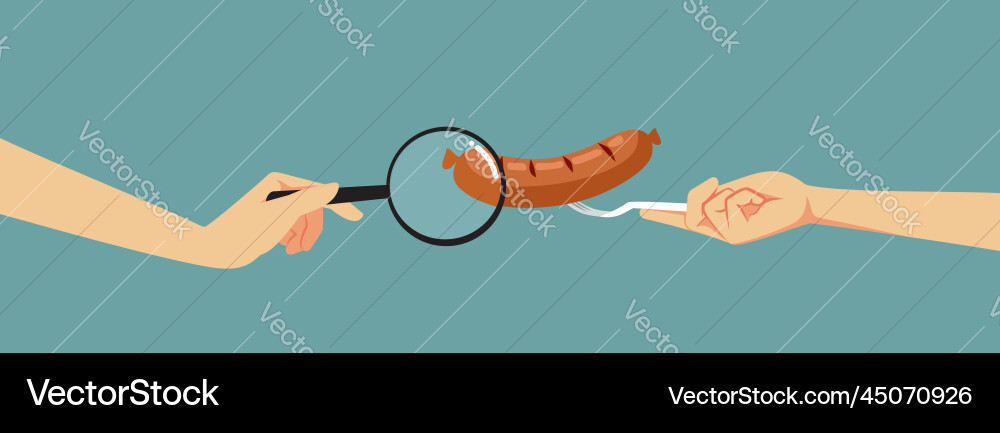 Food inspector checking a sausage with magnifying Vector Image