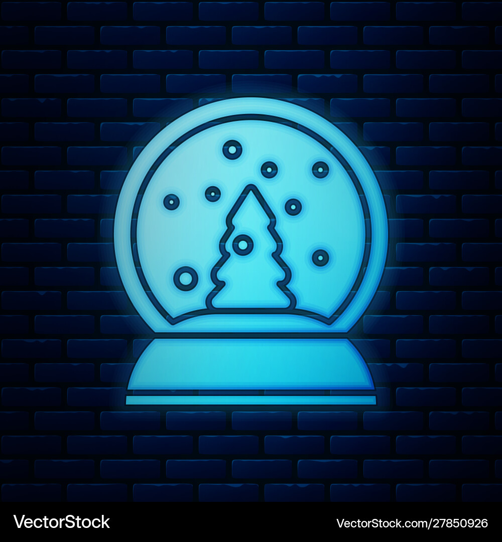 Glowing neon christmas snow globe with fallen snow