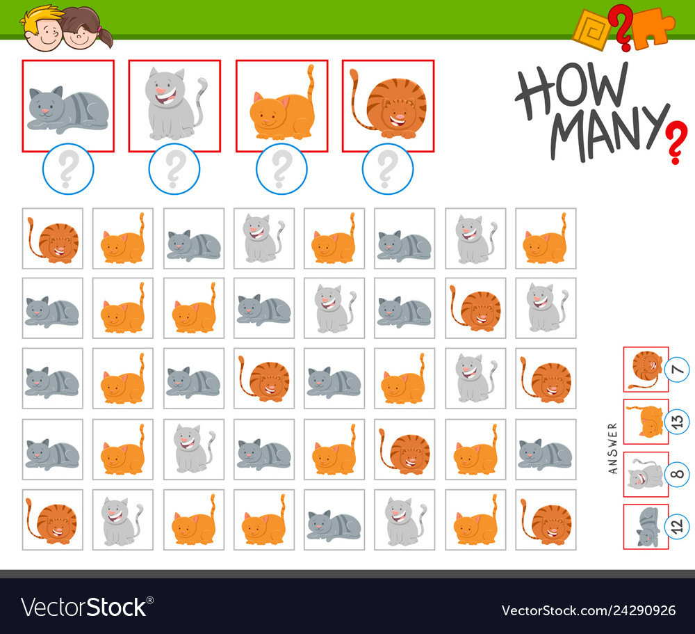 How many cats counting game for kids Royalty Free Vector