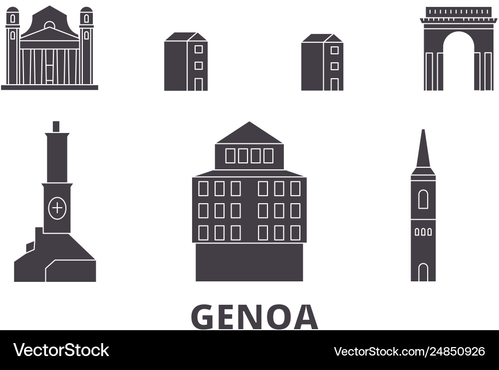 Italy genoa flat travel skyline set Royalty Free Vector