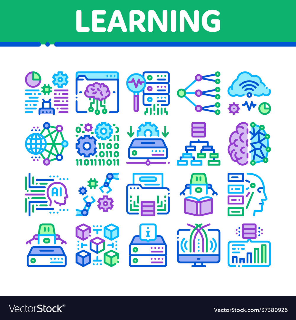 Machine learning ai collection icons set Vector Image