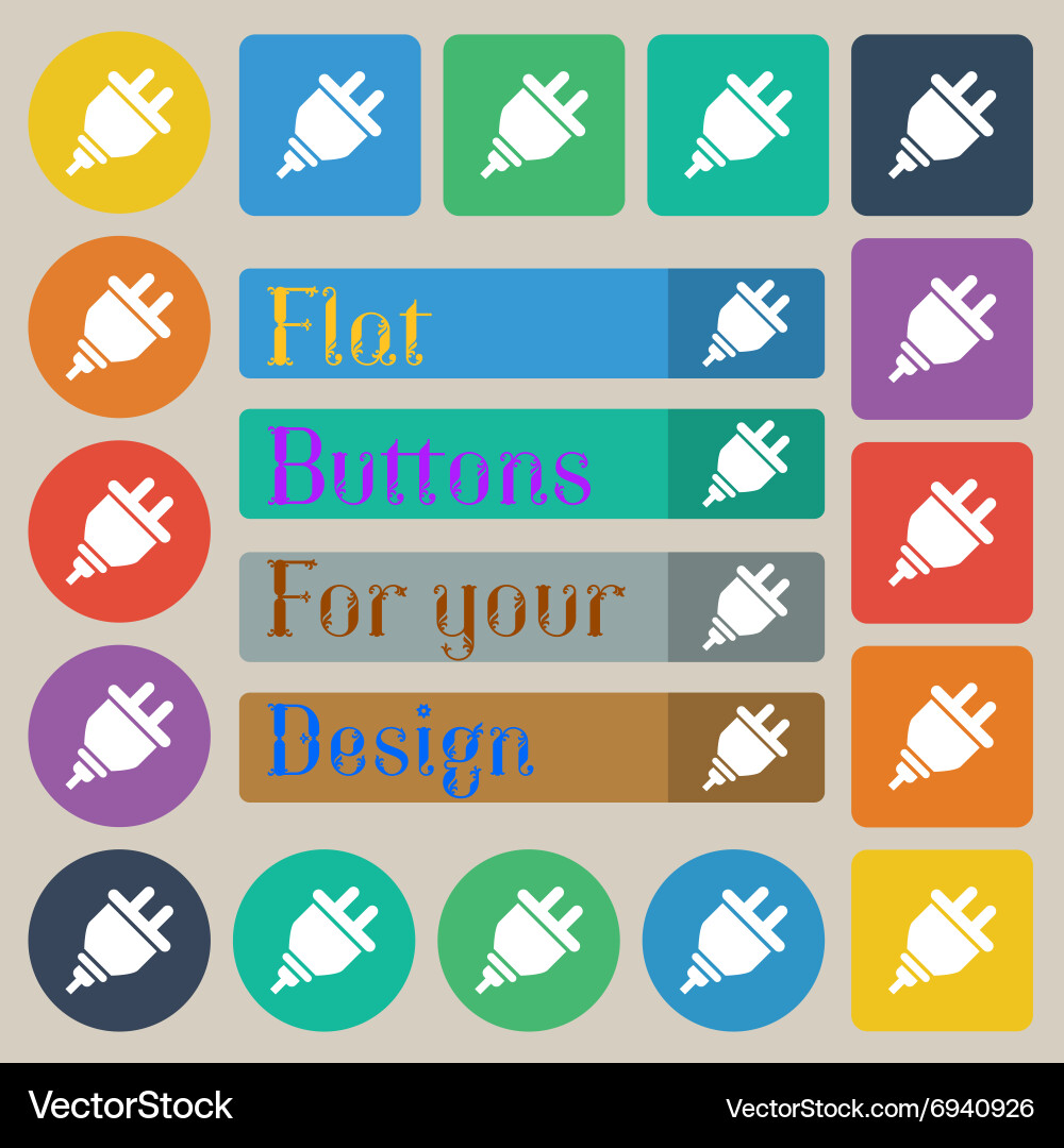 Plug icon sign set of twenty colored flat round Vector Image
