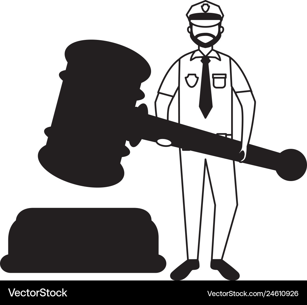 Police man court hammer Royalty Free Vector Image