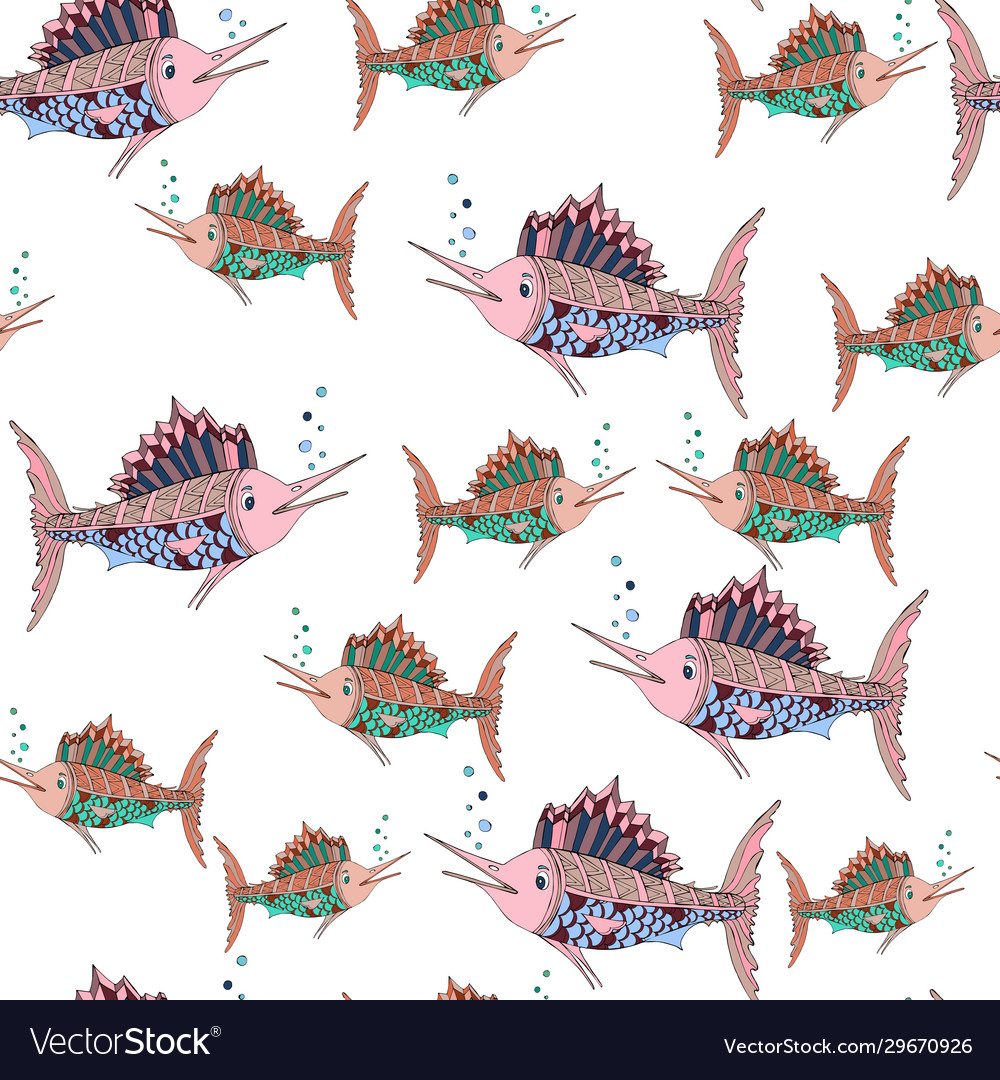Seamless pattern marlin fish Royalty Free Vector Image