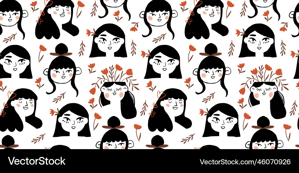 Seamless pattern with women sitting in flowers Vector Image