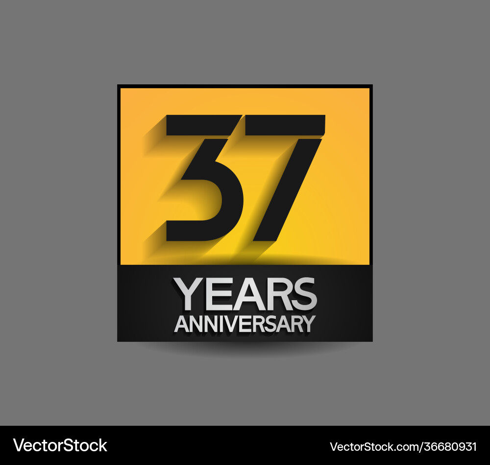 37 years anniversary in square yellow and black Vector Image