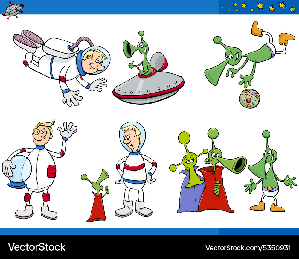 Aliens and astronaut cartoon set Royalty Free Vector Image