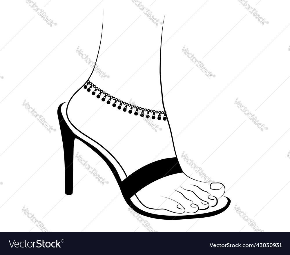 Beautiful Woman Feet Line Drawing With Sandal Vector Image