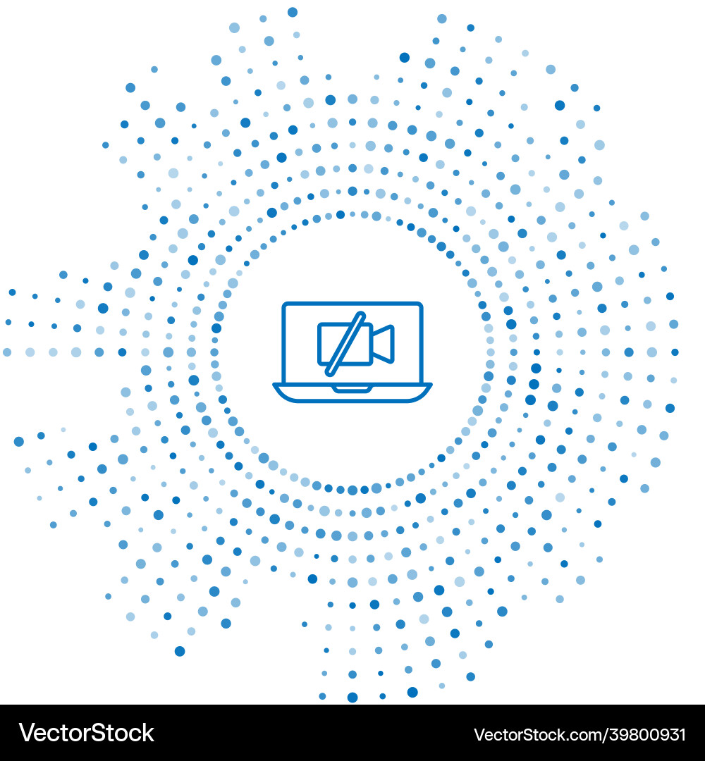 Blue line video camera off on laptop screen icon Vector Image