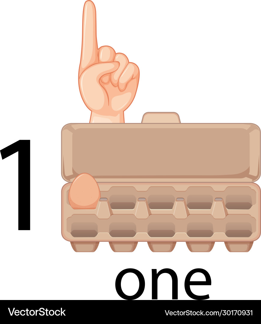 Counting number one with eggs in carton Royalty Free Vector