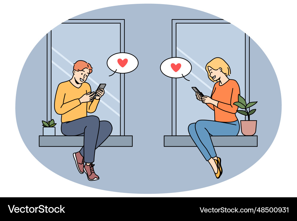 Couple texting online on smartphones Royalty Free Vector
