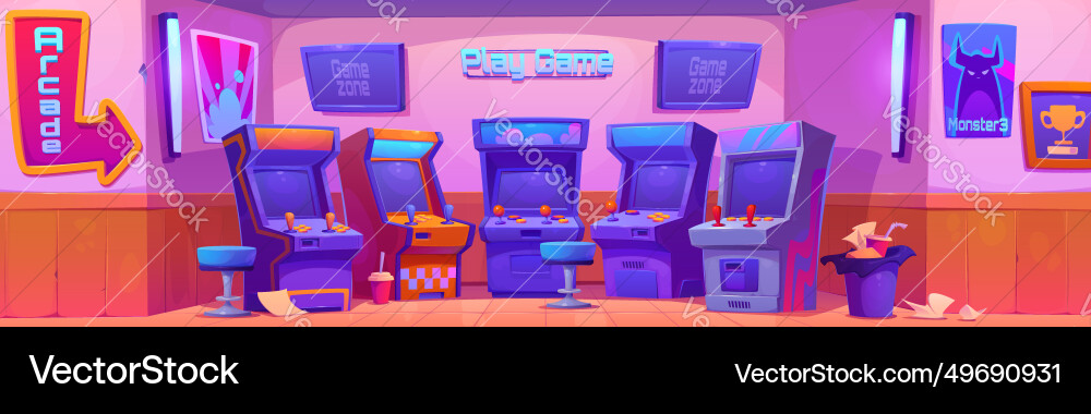 Game club room interior with retro arcade machine Vector Image