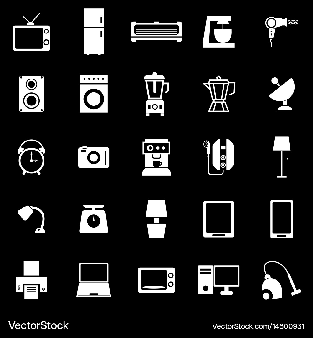 Household icons on black background Royalty Free Vector