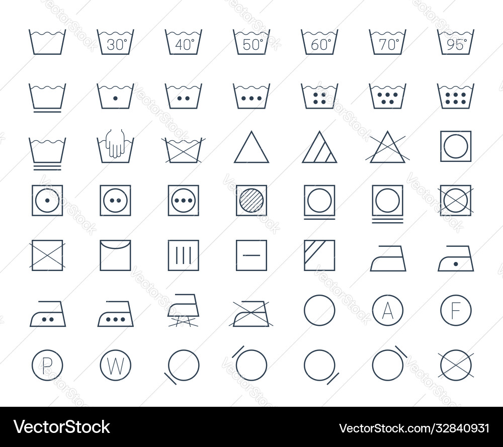 Icon set laundry and textile care symbols Vector Image