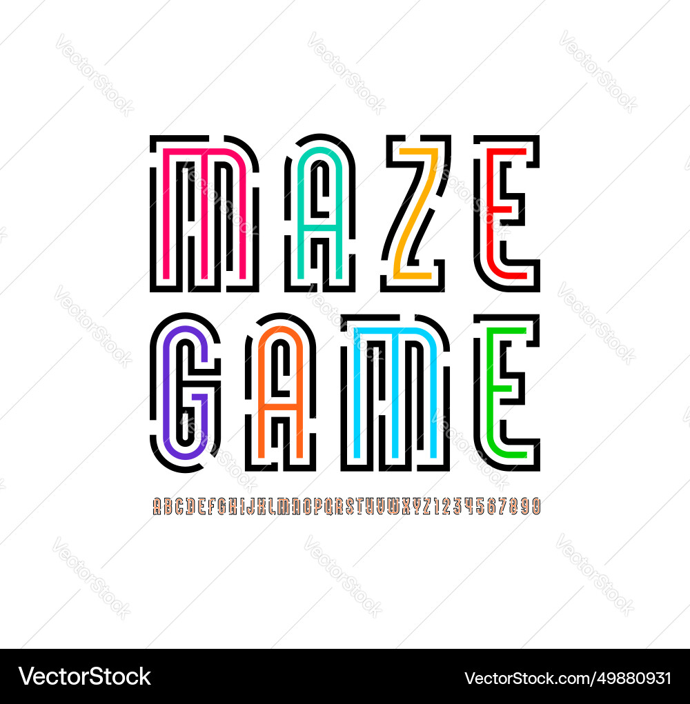 Maze font from gap line alphabet with labyrinth Vector Image
